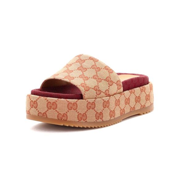 Gucci | Shoes | Gucci Womens Angelina Platform Slide Sandals Gg Canvas ...